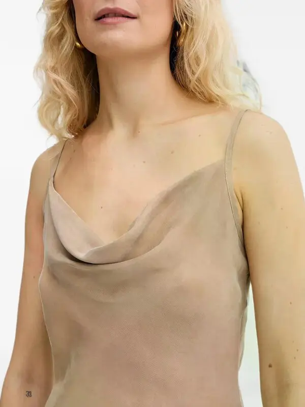 Guess Beige Satin Cowl Neck Midi Dress
