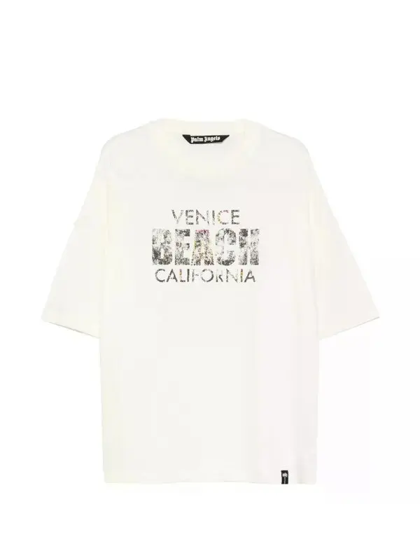 Palm Angels Graphic-print Rhinestone-embellished T-shirt - Neutrals