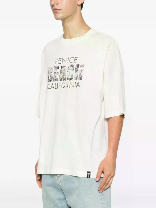 Palm Angels Graphic-print Rhinestone-embellished T-shirt - Neutrals