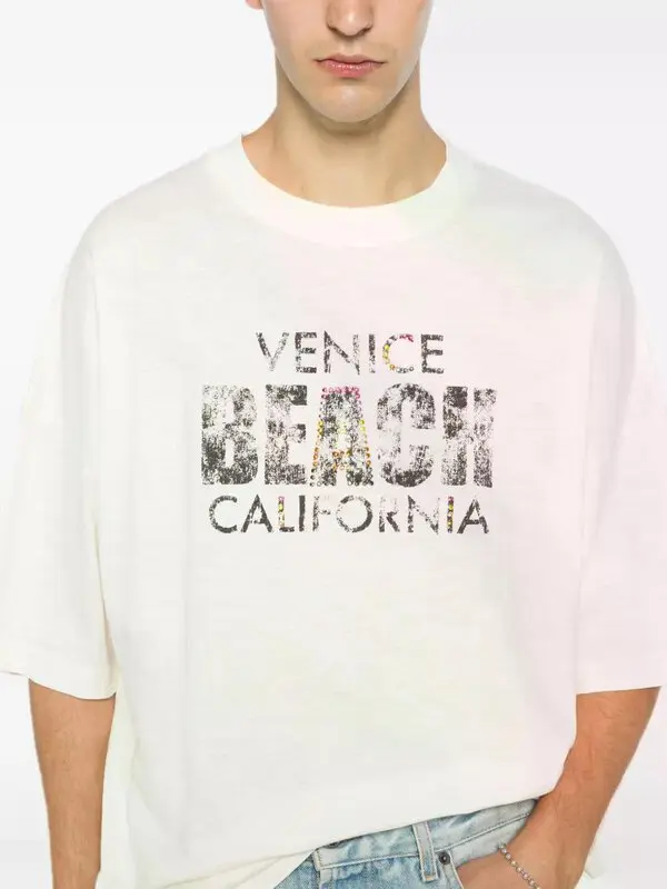 Palm Angels Graphic-print Rhinestone-embellished T-shirt - Neutrals