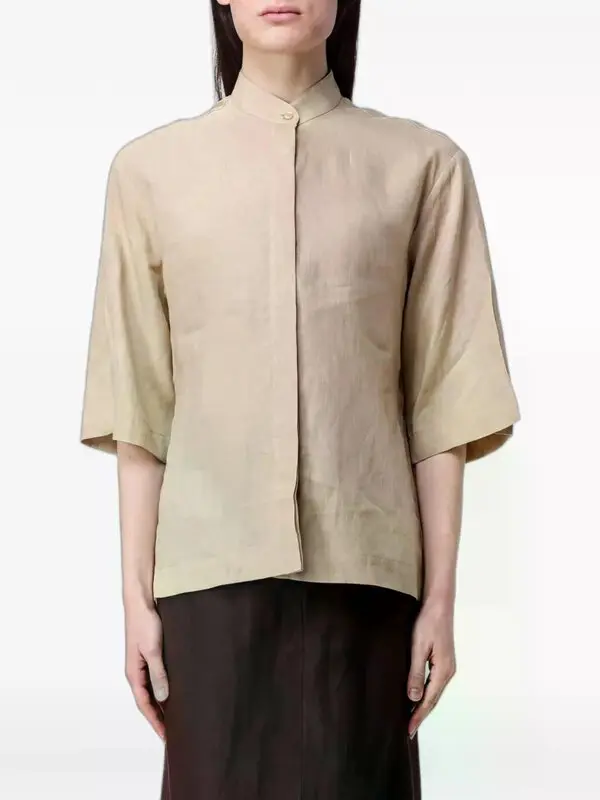 COLMAR Mandarin Collar Short Sleeve Shirt - Neutrals