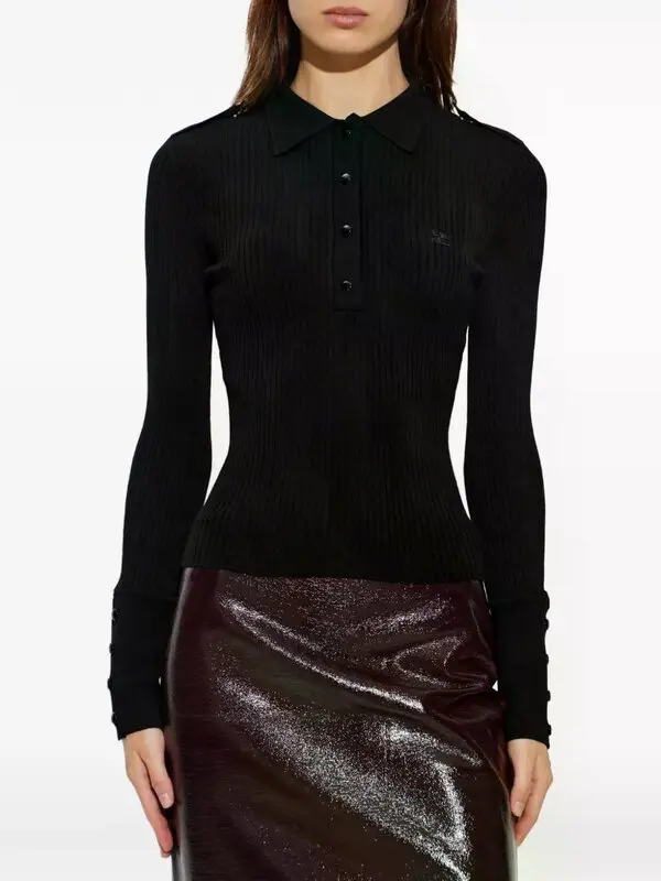 COURREGES Ribbed Knit Logo Detail Polo Shirt