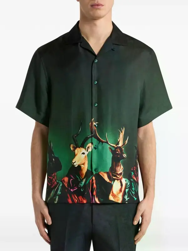 Etro Silk Bowling Shirt With Placed Animal-print
