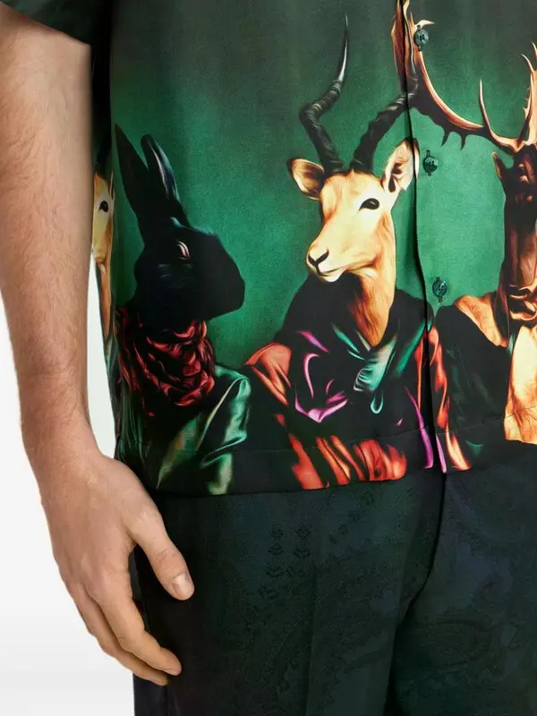 Etro Silk Bowling Shirt With Placed Animal-print