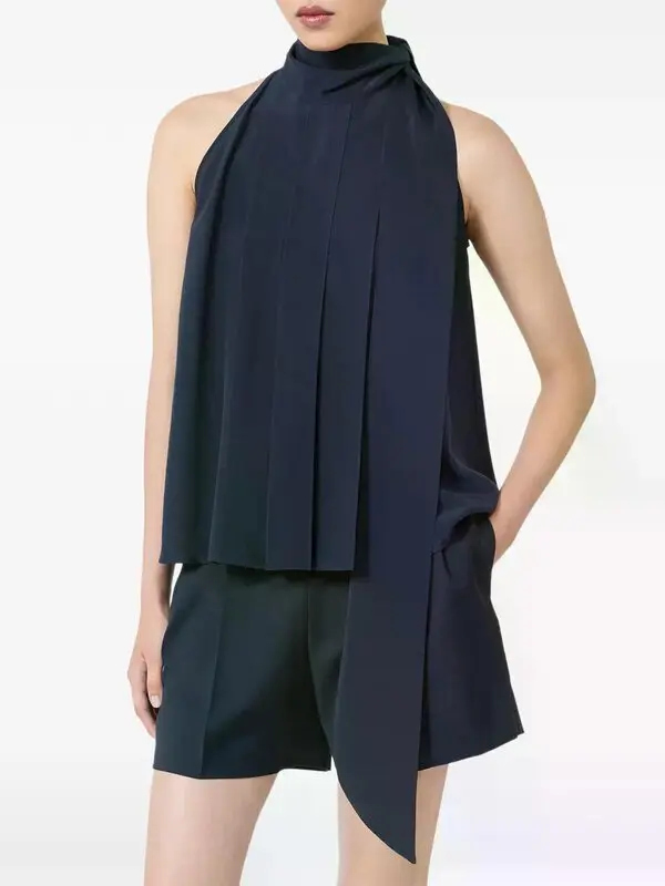 Max Mara Sleeveless Silk Top With High Neck - Blue