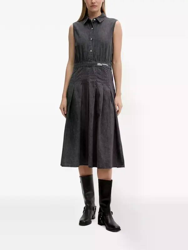 Karl Lagerfeld Pleated Midi Shirt Dress - Grey