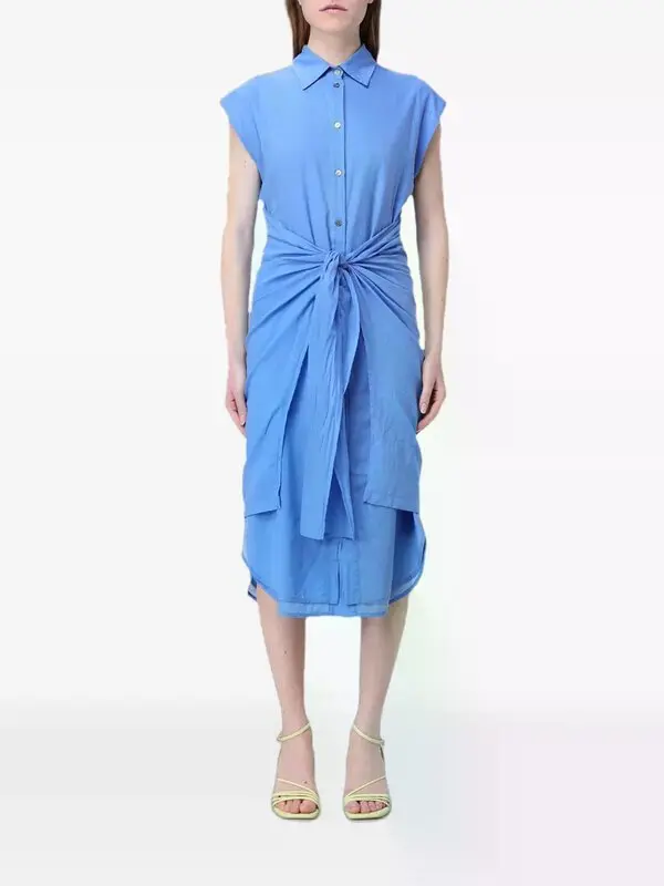 TELA Midi Shirt Dress With Tie Waist - Blue