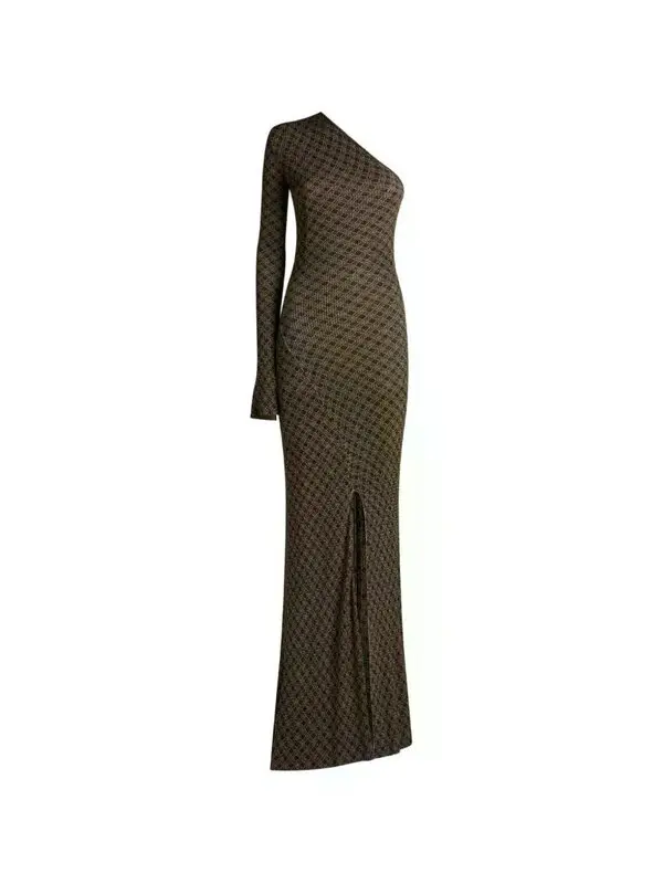 Etro Ribbed Long Dress With Micro Diamond Motif - Brown