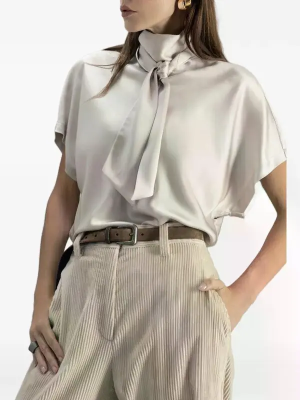 Brunello Cucinelli Short-sleeve Satin Blouse - Neutrals