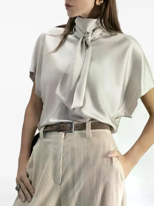 Brunello Cucinelli Short-sleeve Satin Blouse - Neutrals