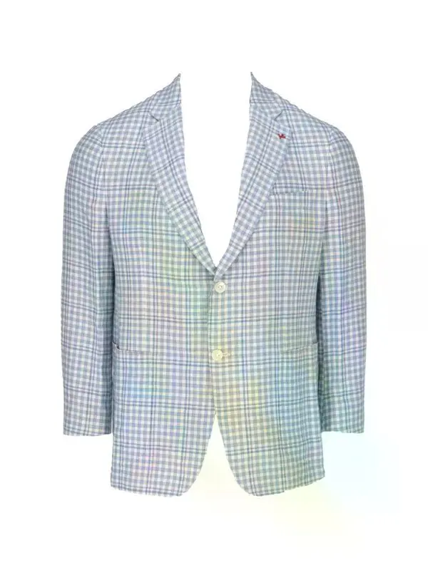 Isaia Gingham-check Single-breasted Blazer - Blue
