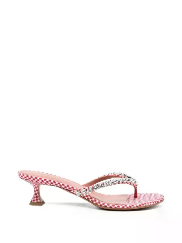 Amina Muaddi Gigi Embellished Gingham Thong Sandals - Red