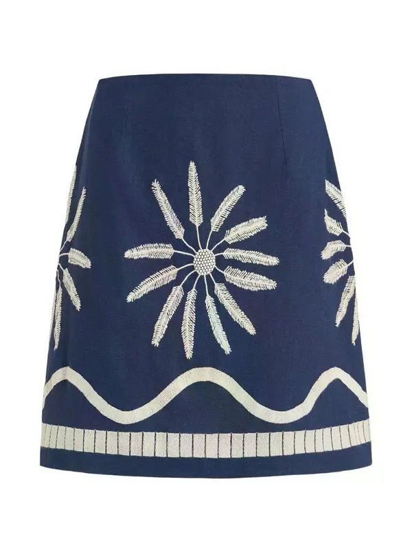 MARIE OLIVER Orlee Embroidered Cotton Skirt - Blue
