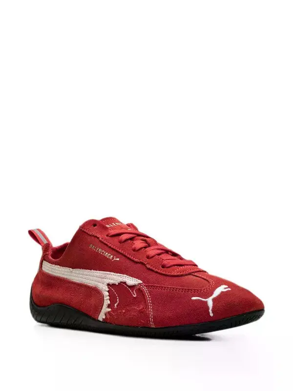 PUMA Balenciaga X Speedcat Distressed Lace-up Suede Sneakers - Red