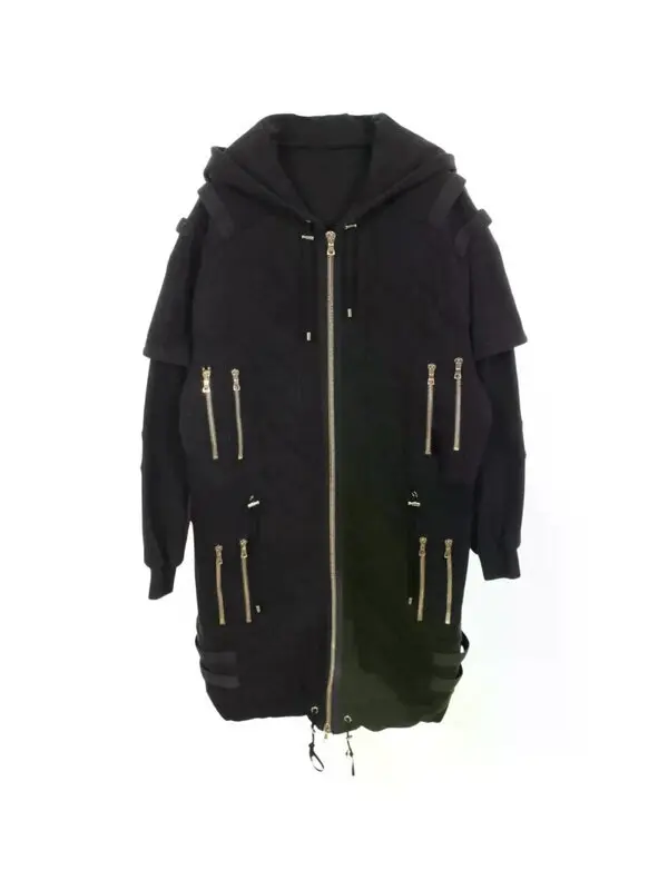 Balmain Quilted Hooded Coat - Black