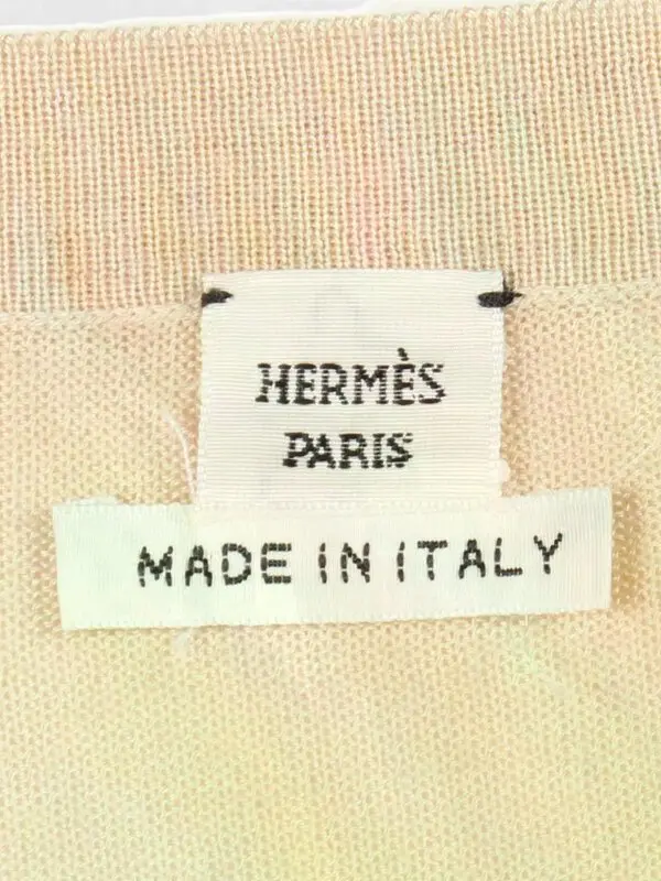 Hermès Beige V-neck Cardigan With Logo Embroidery