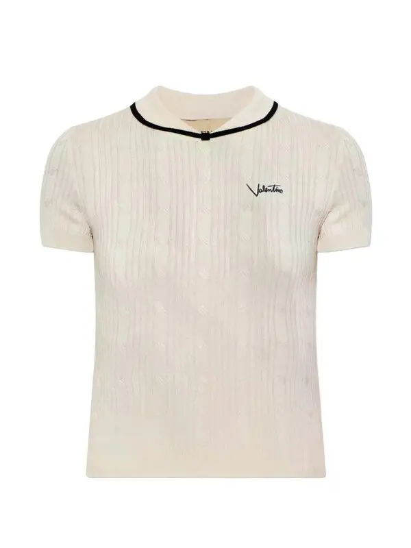 Valentino Garavani Logo Embroidered Cable-knit Top - Neutrals