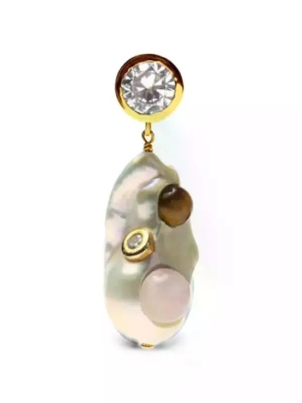 SHARRA PAGANO Baroque Pearl And Malachite Earring - Gold