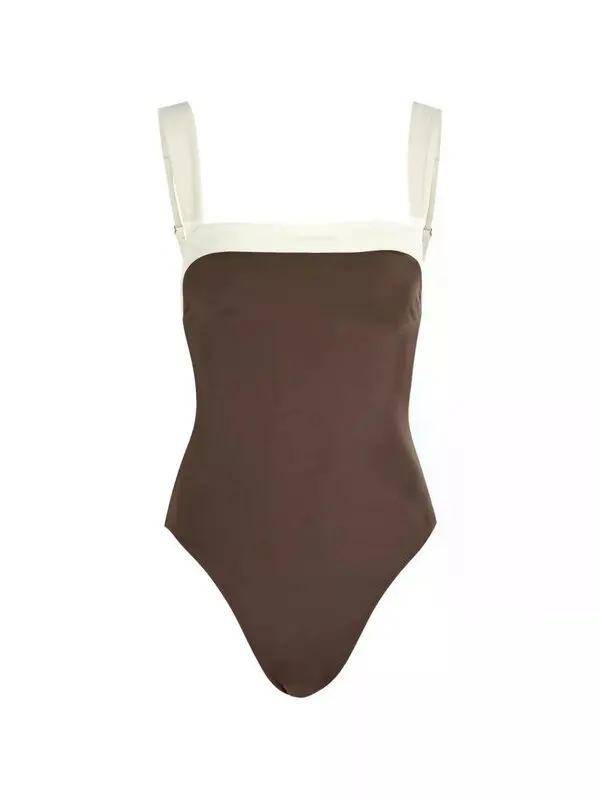 AWAY THAT DAY Grenada Square-neck Color-block Swimsuit - Brown