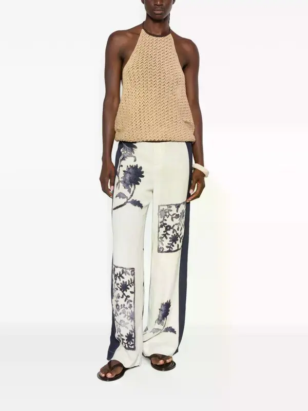 SIR. Floral Print Wide Leg Trousers - Neutrals