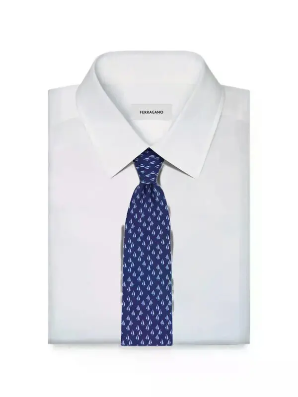 FERRAGAMO Silk Nautical Print Neck Tie