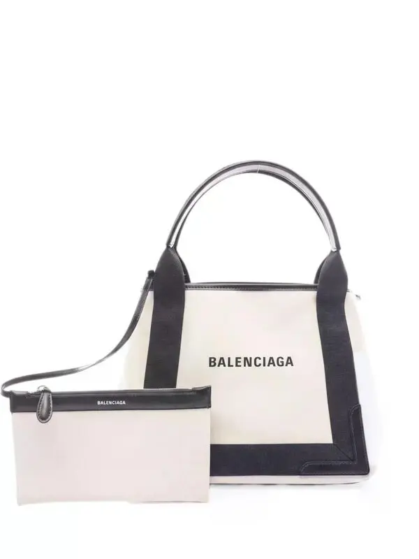 Balenciaga 2020s Cabas Canvas Leather Tote Bag