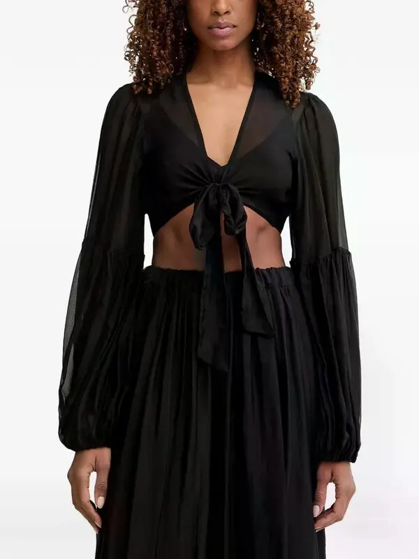HAVEONE Tie-front Balloon-sleeve Blouse - Black