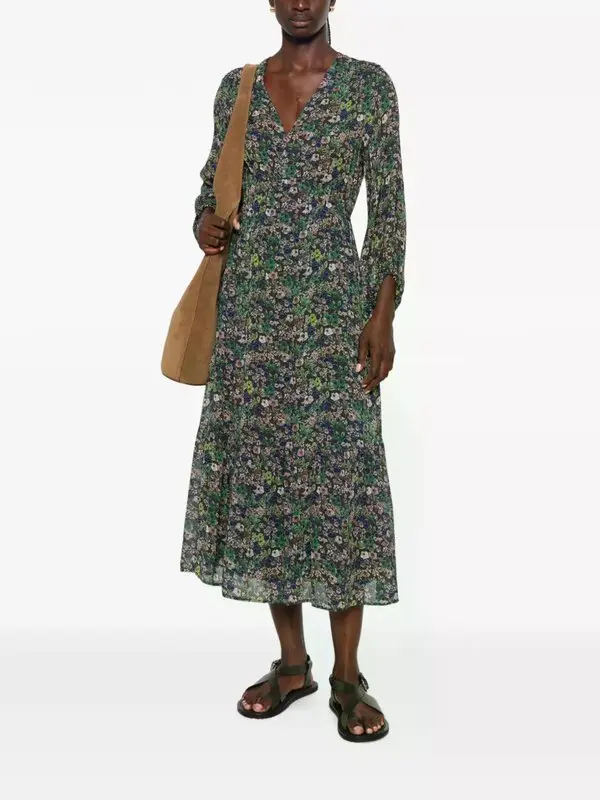 Marc O'polo Floral Print V-neck Midi Dress - Brown