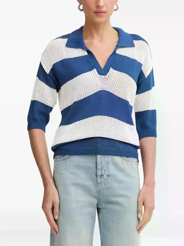 FRACOMINA Striped Open-knit T-shirt - Blue