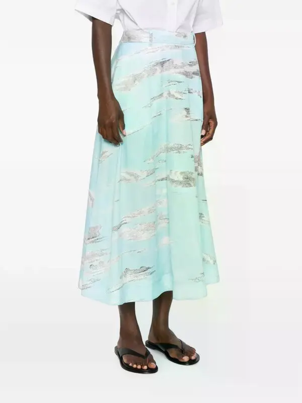 Moschino Printed Cotton Midi Skirt - Blue