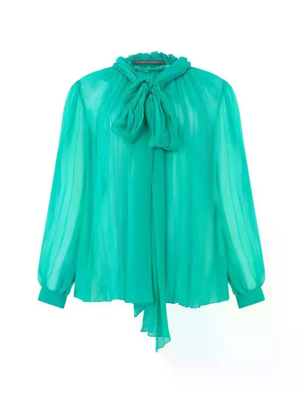 Alberta Ferretti Pussy-bow Pleated Blouse - Green