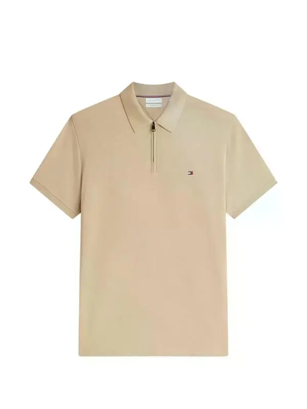 Tommy Hilfiger Zip-neck Logo-detail Polo Shirt - Neutrals