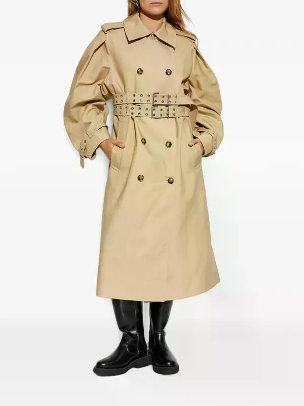 GANNI Double-breasted Belted Trench Coat