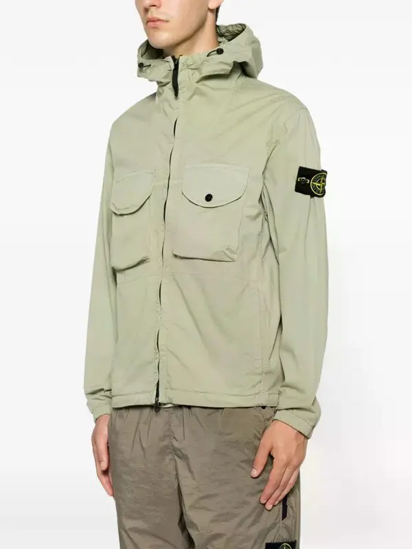 Stone Island Logo Patch Hooded Jacket - Green