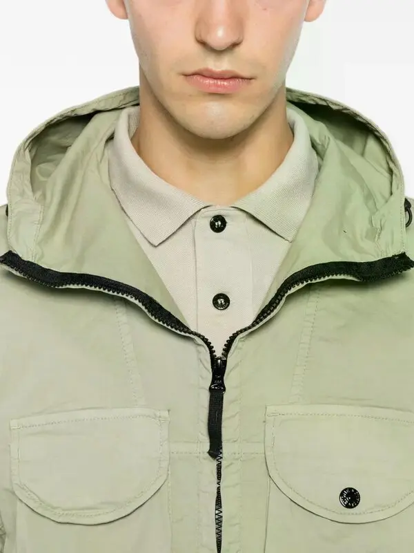 Stone Island Logo Patch Hooded Jacket - Green