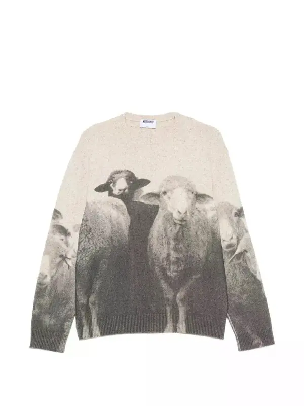 Moschino Sheep-print Crewneck Sweater - Neutrals