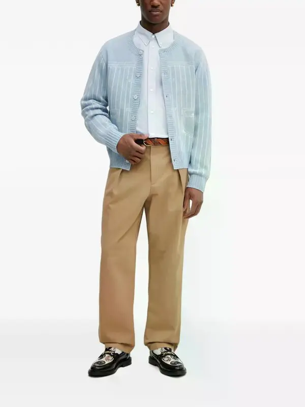 Kenzo Intarsia-knit Pinstripe Cardigan - Blue