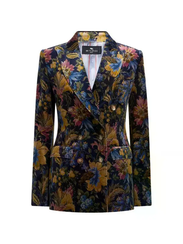 Etro Double-breasted Velvet Jacket With Floral Overprint