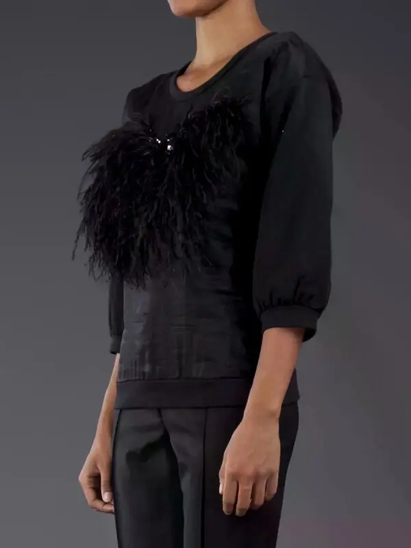 LANVIN Embroidered Feather Top - Black