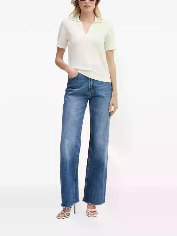 Guess Rhinestone Embellished V-neck Polo T-shirt - White