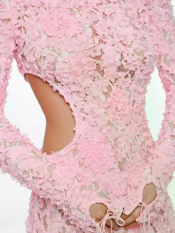 ANOUKI Guipure Lace Asymmetric Dress - Pink