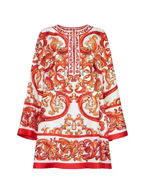 Dolce & Gabbana Baroque Print Silk-satin Tunic Midi Dress - Orange