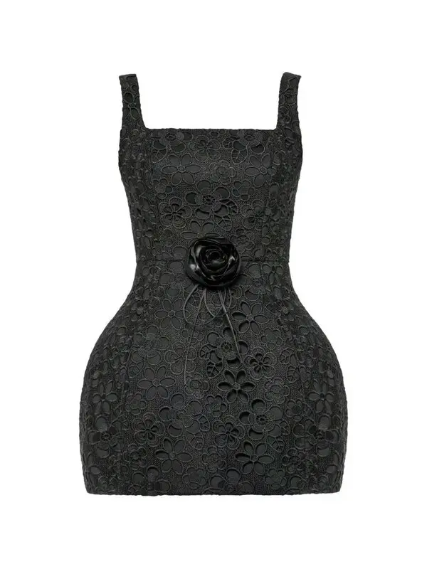 ANOUKI Guipure Lace Rose-appliqué Mini Dress - Black