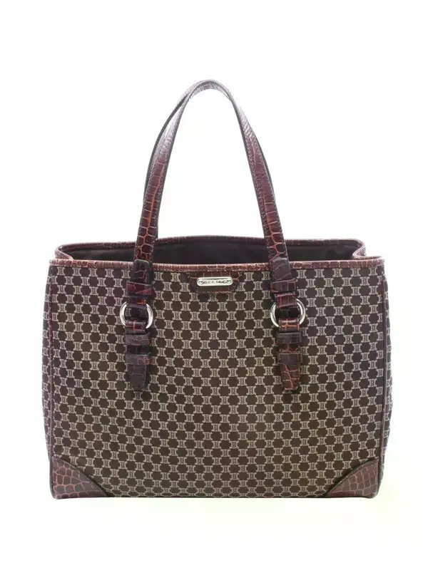 Celine Macadam Canvas And Croc-embossed Leather Tote Bag