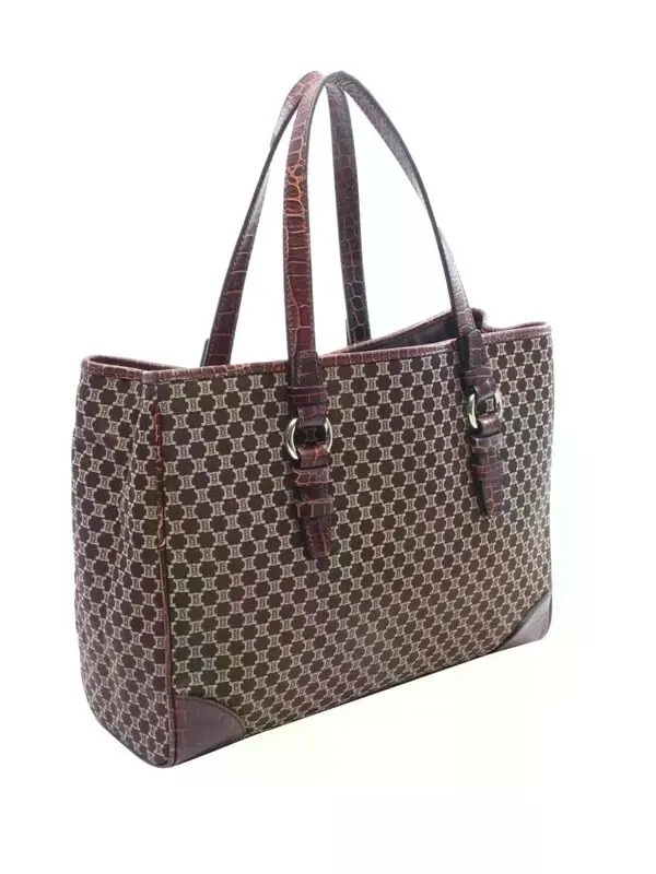 Celine Macadam Canvas And Croc-embossed Leather Tote Bag