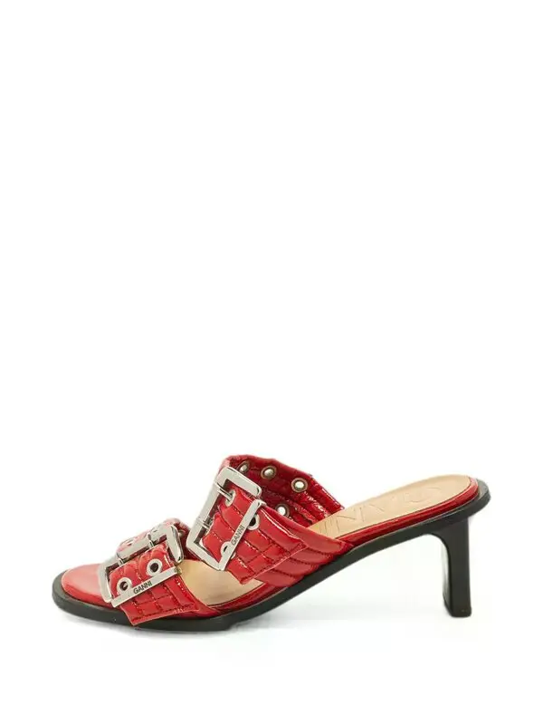 GANNI Buckled Eyelet-detail Sandals - Red