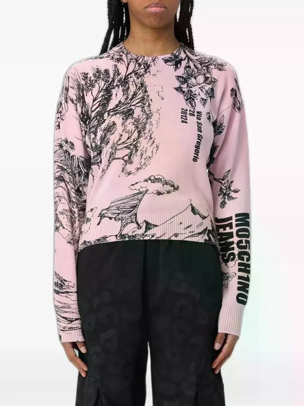 Moschino Illustrative-print Cotton Sweater - Pink