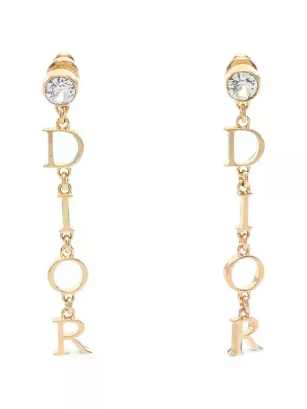 Dior Rhinestone Embellished Logo Drop Earrings