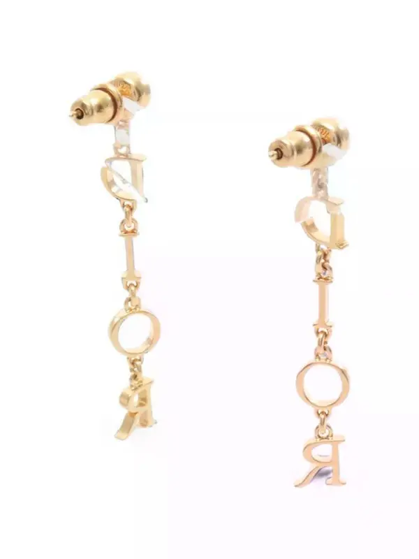 Dior Rhinestone Embellished Logo Drop Earrings