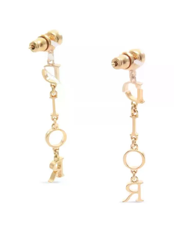 Dior Rhinestone Embellished Logo Drop Earrings
